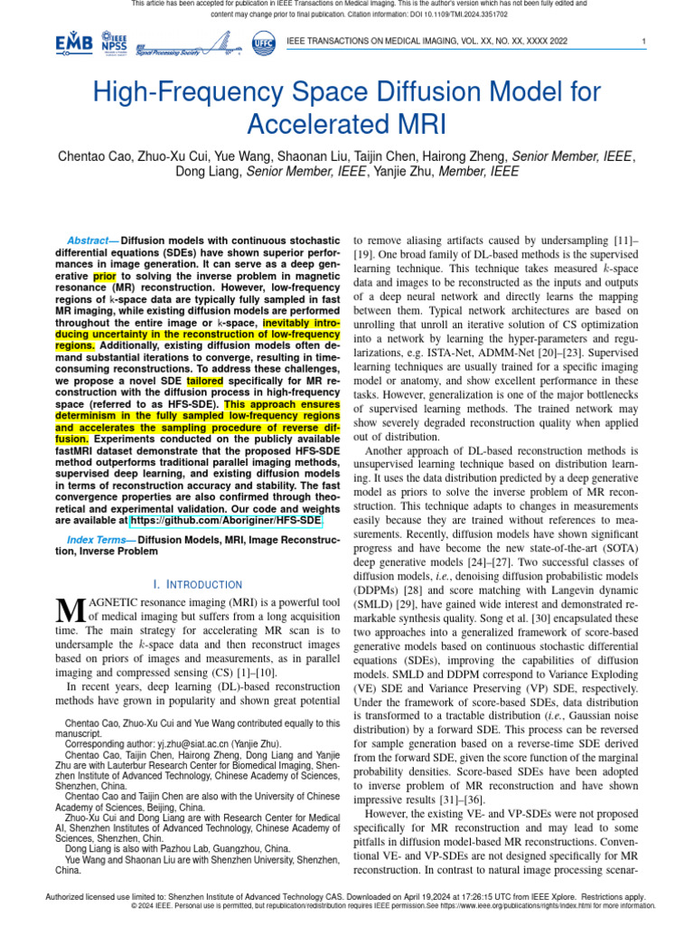 High-Frequency Space Diffusion Model For Accelerated MRI | PDF ...