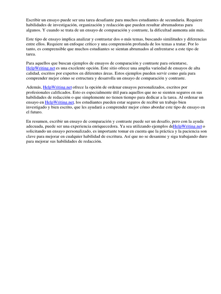 Ejemplos de Ensayos de Comparación y Contraste para Estudiantes de ...