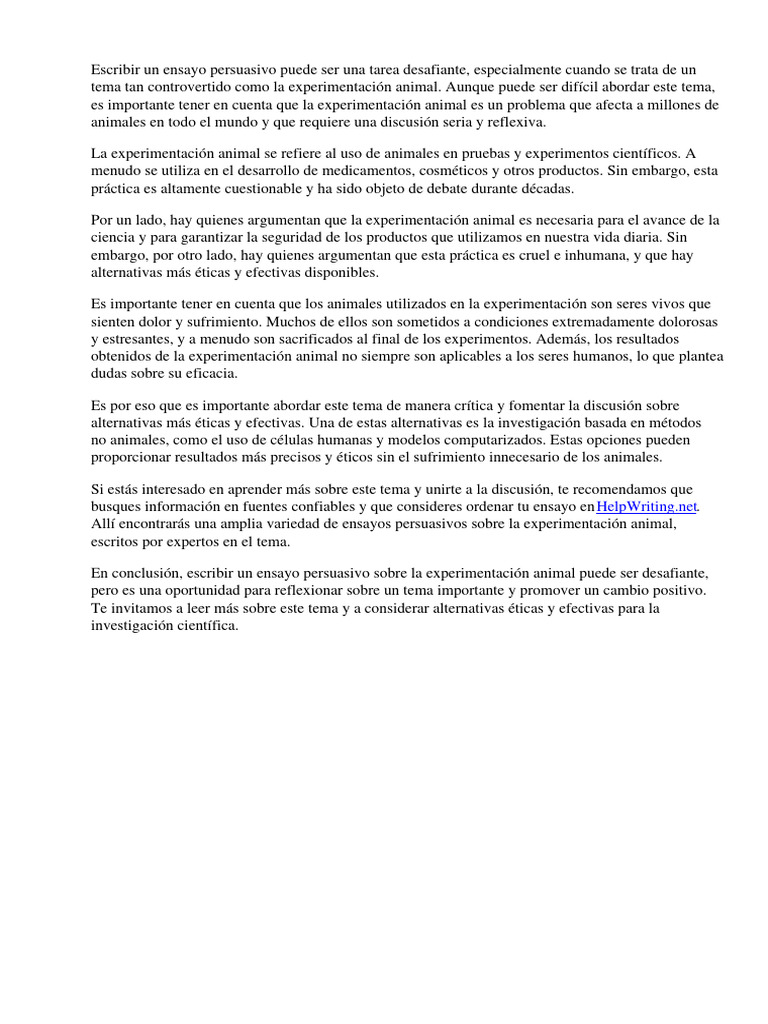 Ensayo Persuasivo Sobre La Experimentación Animal | PDF | Evidencia ...