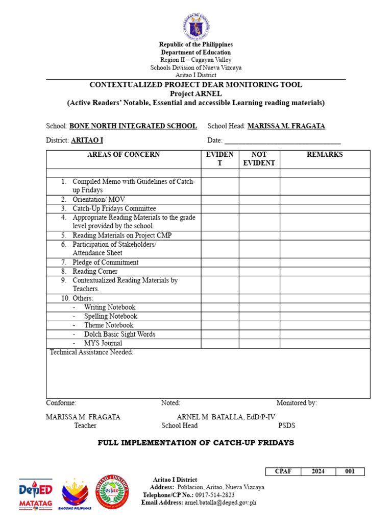 Contextualized Proj Dear Monitoring Tool Pdf Behavior Modification Learning