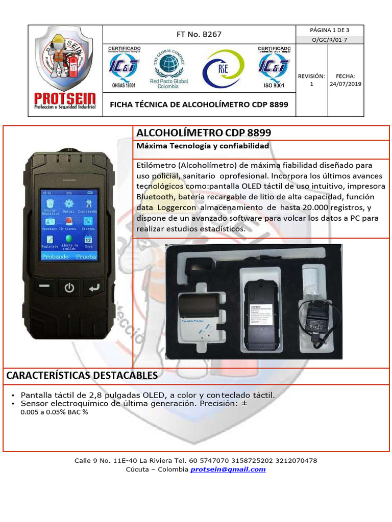 FT #B267 Ficha Técnica de Alcoholímetro CDP 8899 | PDF | Ingeniería Informática