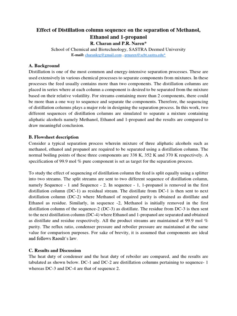 Abstract EffectOfDistillationColumnSequenceOnSeparationOfCompounds ...