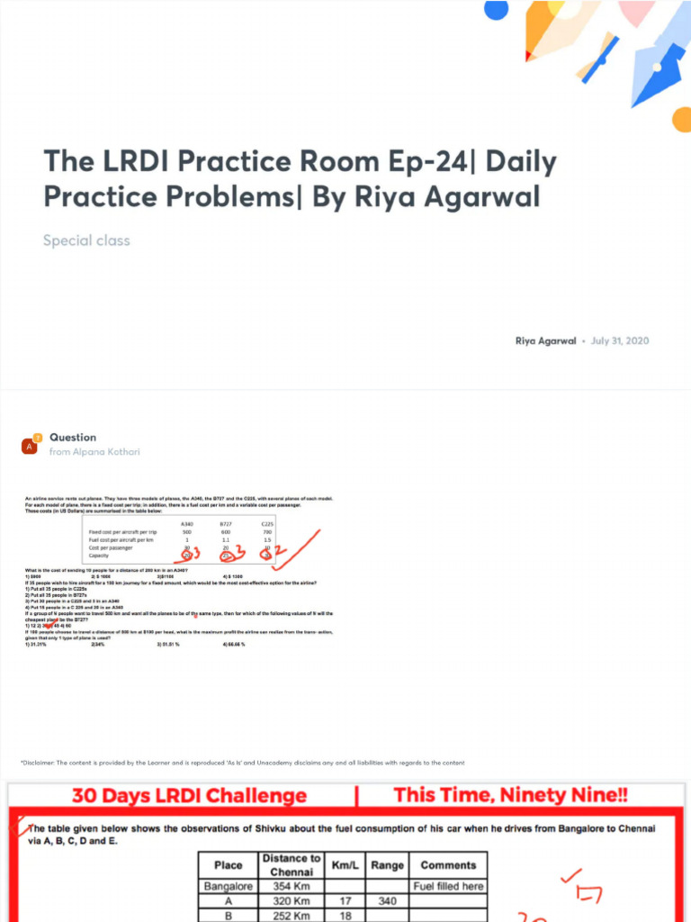 The LRDI Practice Room Ep24 Daily Practice Problems by Riya Agarwal With Anno | PDF