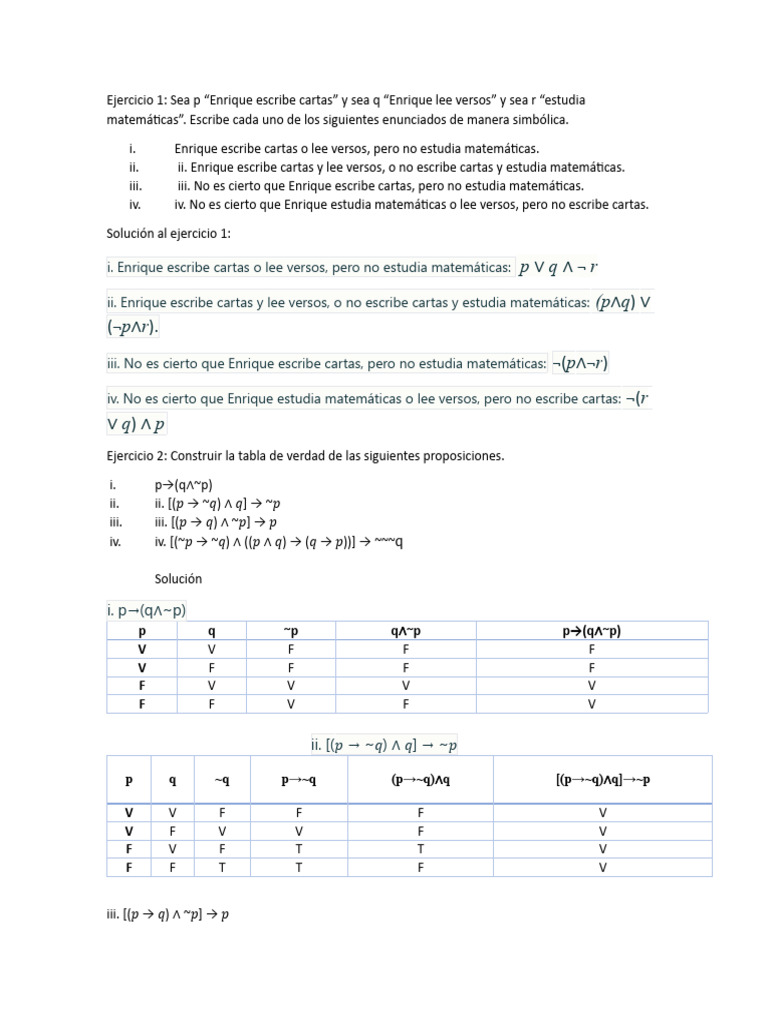 objetiov 1.3 Ejercicios | PDF | Proposición | Verdad