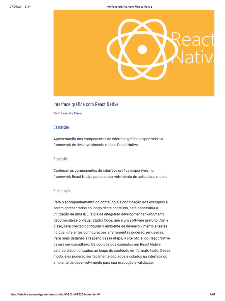 Componentes de Interface em React Native | PDF | Interfaces gráficas do ...