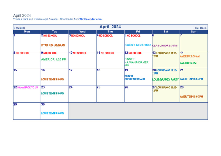 April 2024 Calendar | PDF