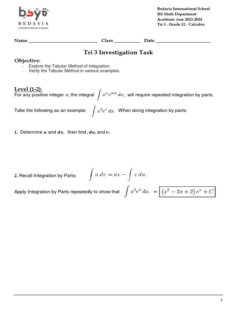 Tabular Method of Integration Guide | PDF