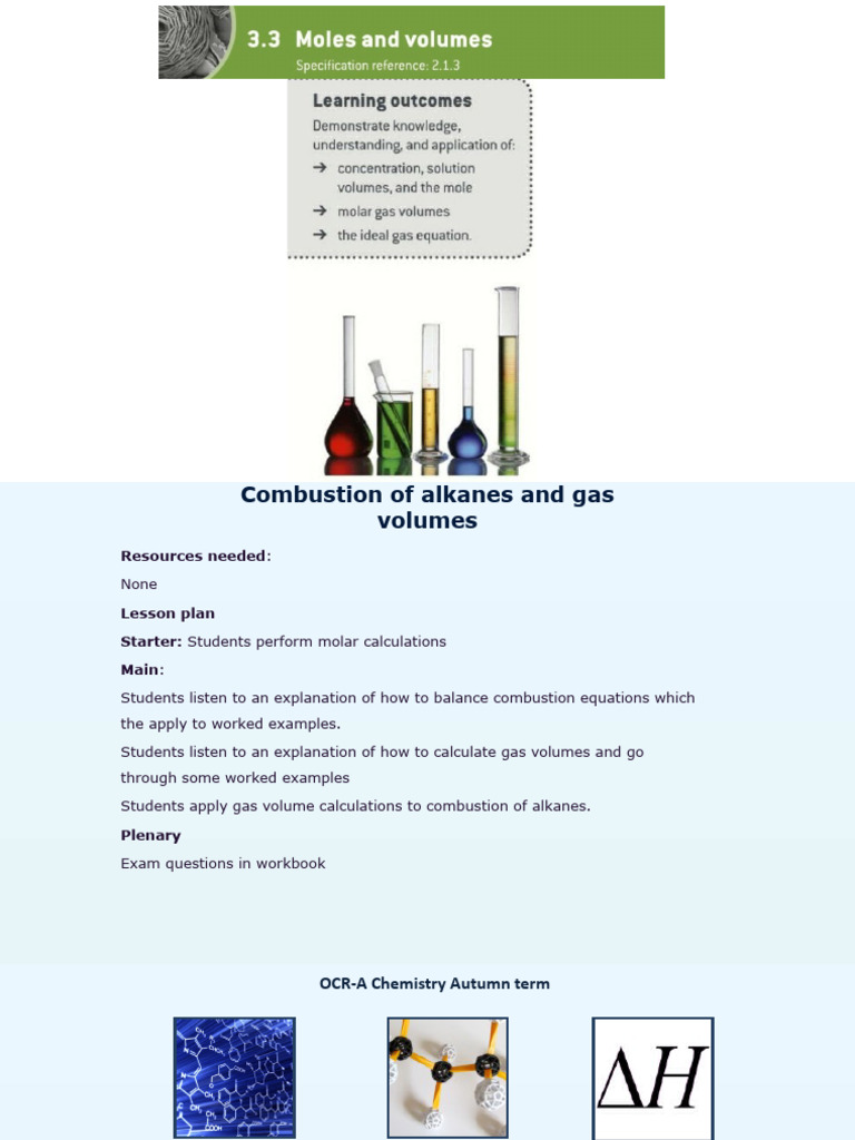 3.3 Moles and Volumes | PDF | Combustion | Propane