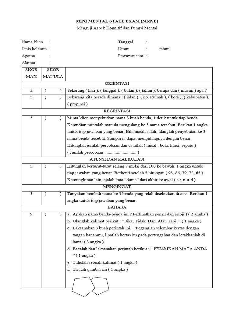 Form Pengkajian SPMSQ Dan Mmse | PDF | Metode & Bahan Ajar
