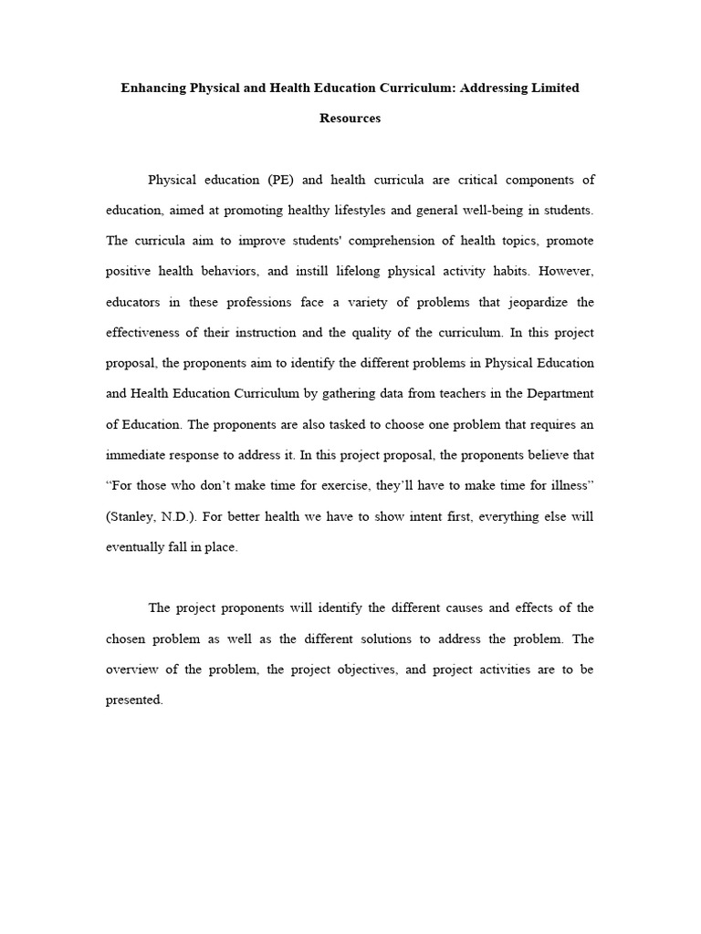 PE Project Proposal | PDF | Health Education | Physical Education