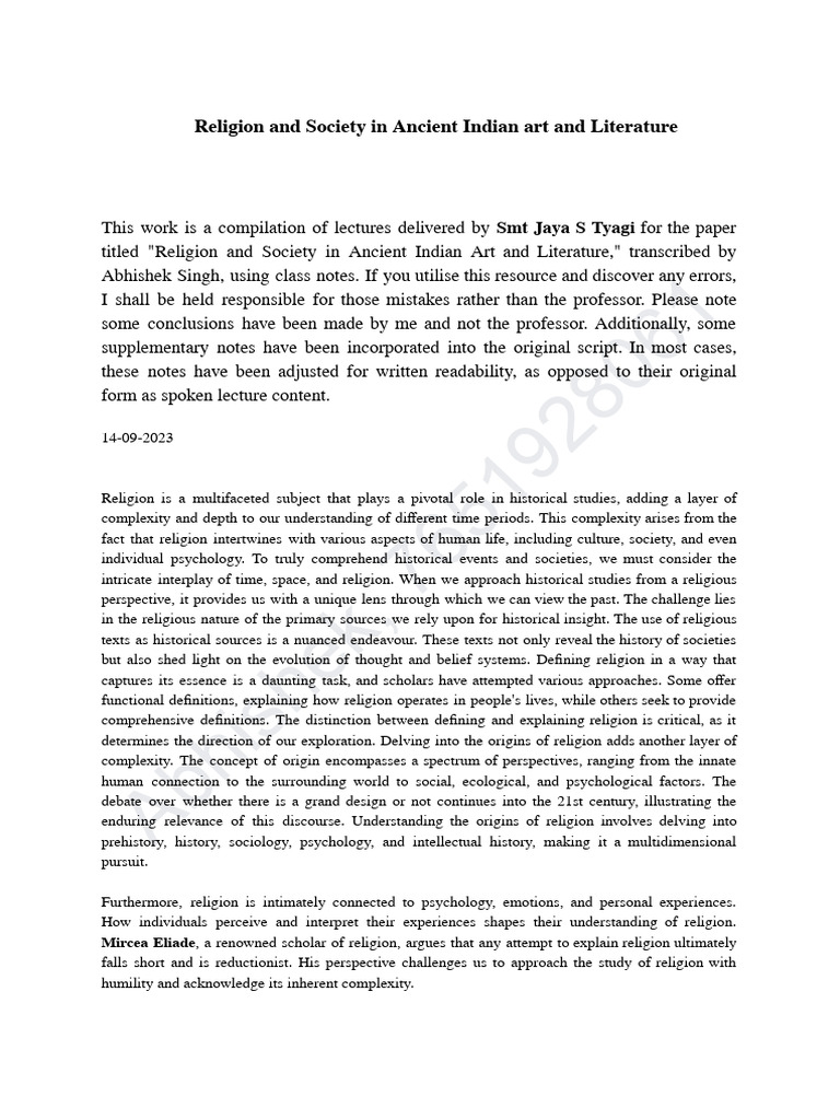 Religion and Society in Ancient Indian Art and Literature Docx 1 | PDF ...