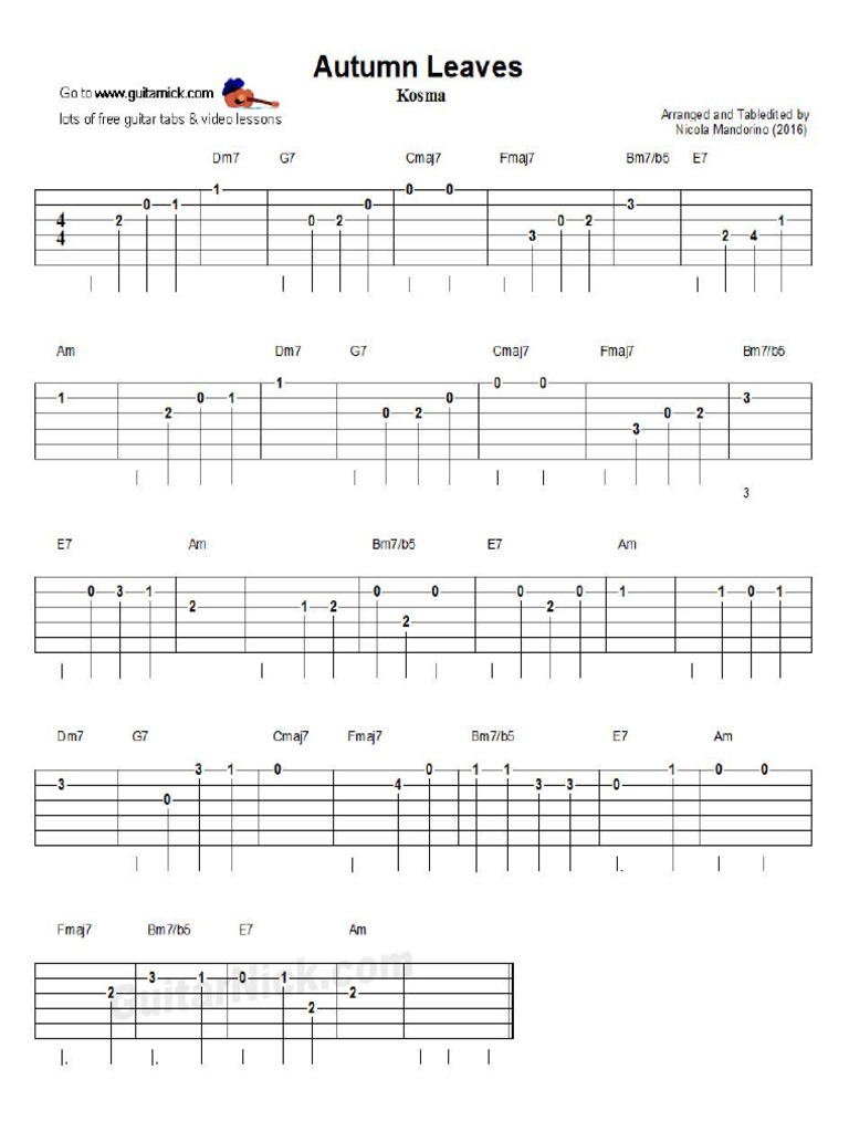 Autumn Leaves Easy Guitar Tablature Pdf