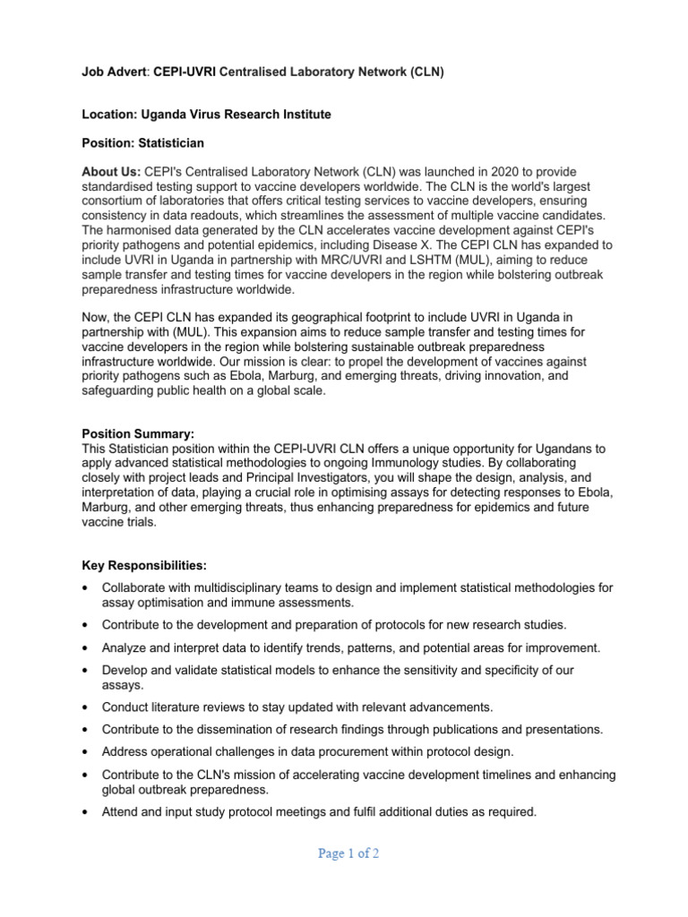 Statistician - CEPI-UVRI CLN | PDF | Vaccines