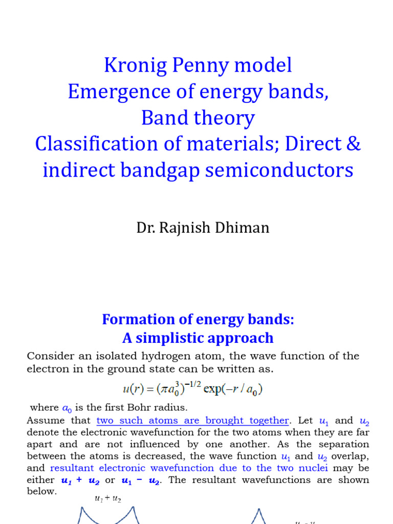 Kronig Penny Model | PDF | Band Gap | Semiconductors
