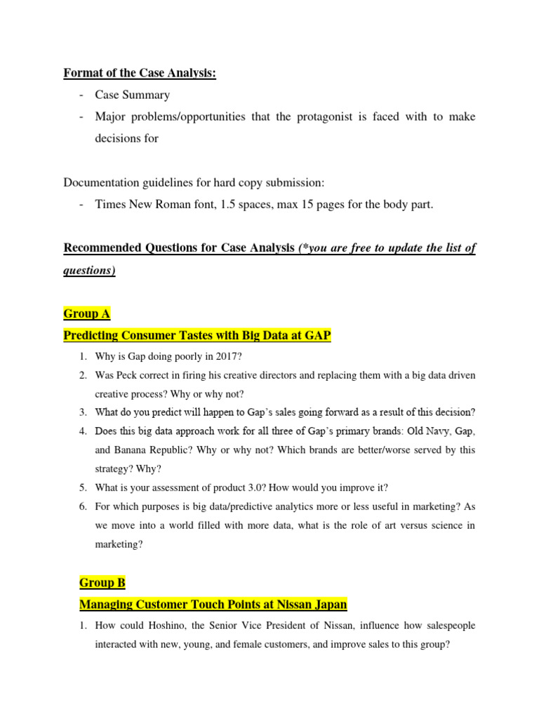 Case Analysis Guidelines for Marketing Strategies | PDF | Brand | Marketing