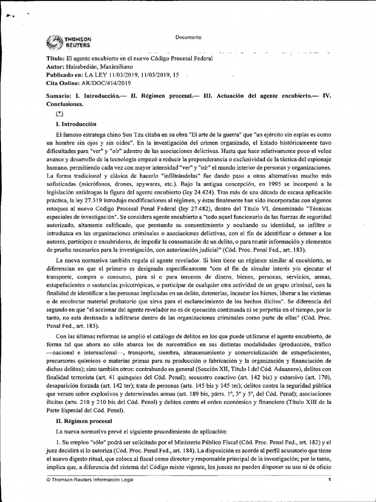 Agente Encubierto en El Nuevo Codigo Procesal Federal | PDF