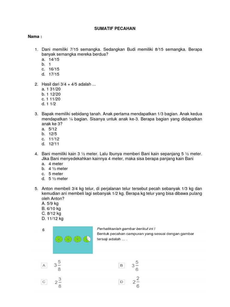 Sumatif Pecahan | PDF