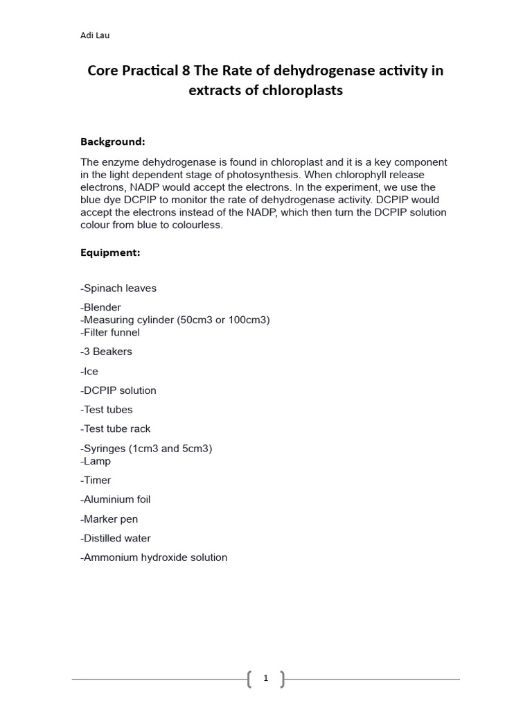 Dehydrogenase Activity in Chloroplasts | PDF | Chloroplast | Photosynthesis