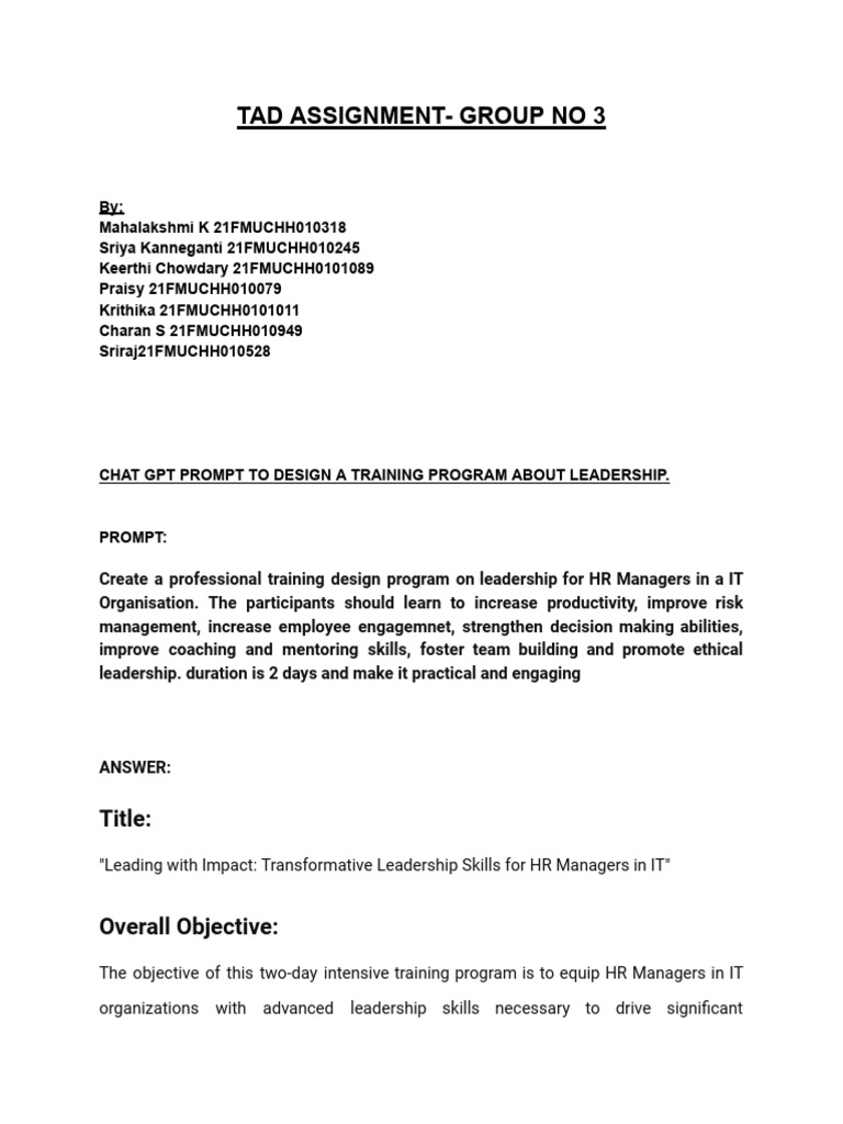Tad Assignment - Group No 3 | PDF | Leadership | Mentorship