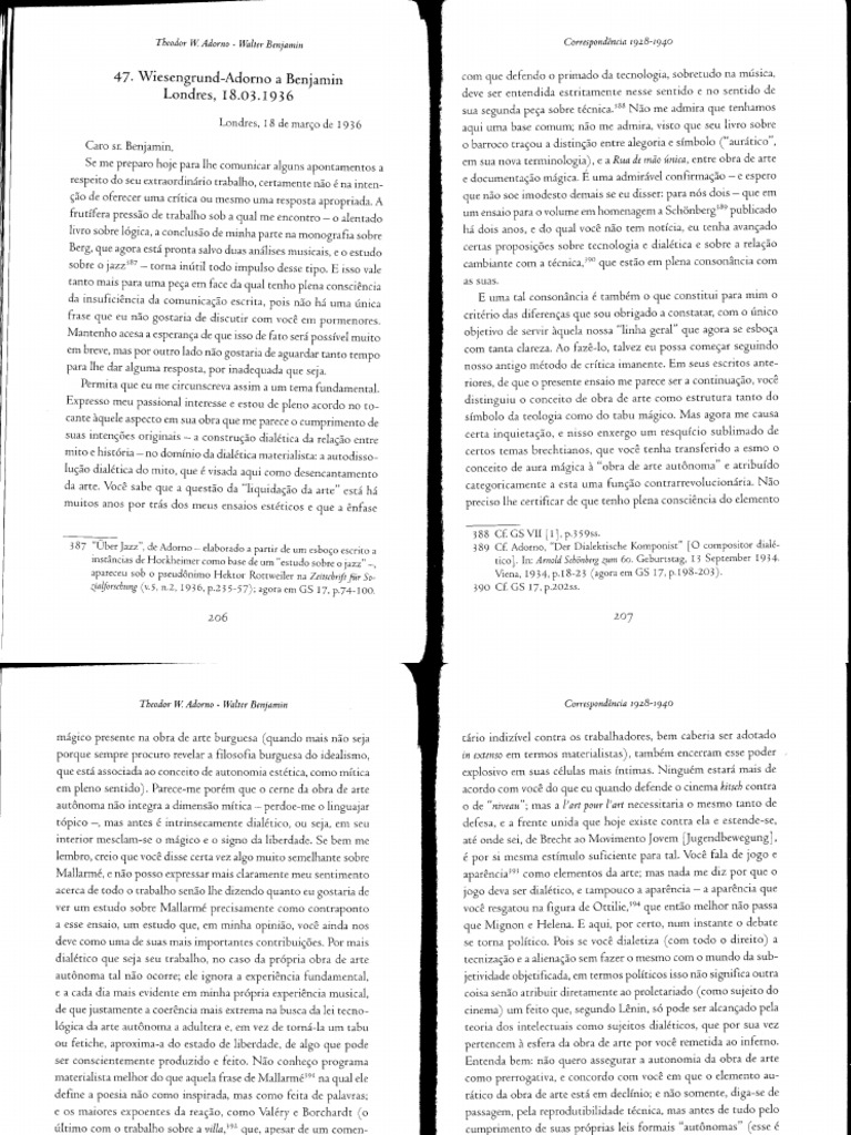 Adorno - Carta Sobre A Obra de Arte | PDF