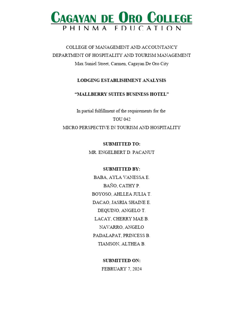 Group 4 Mallberry Suites Business Hotel Micro | PDF | Hotel | Pricing