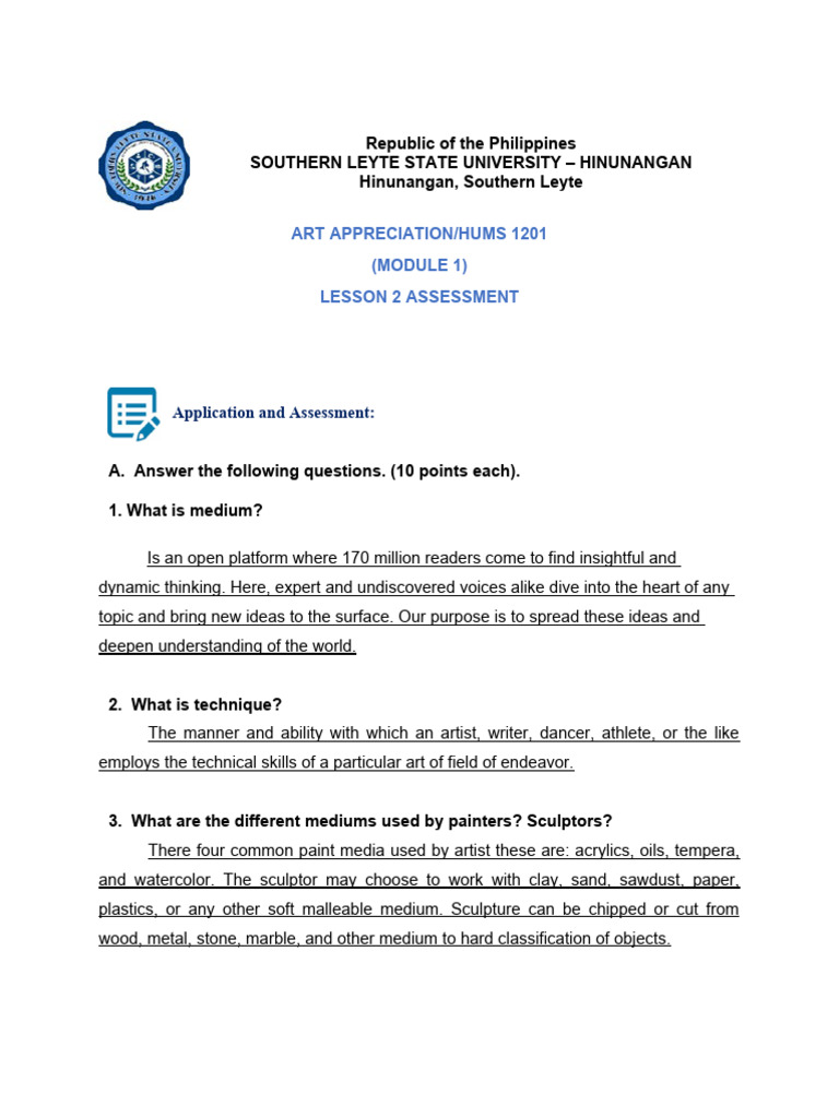 Module 1-Assessment L2 | PDF | Paintings | The Arts