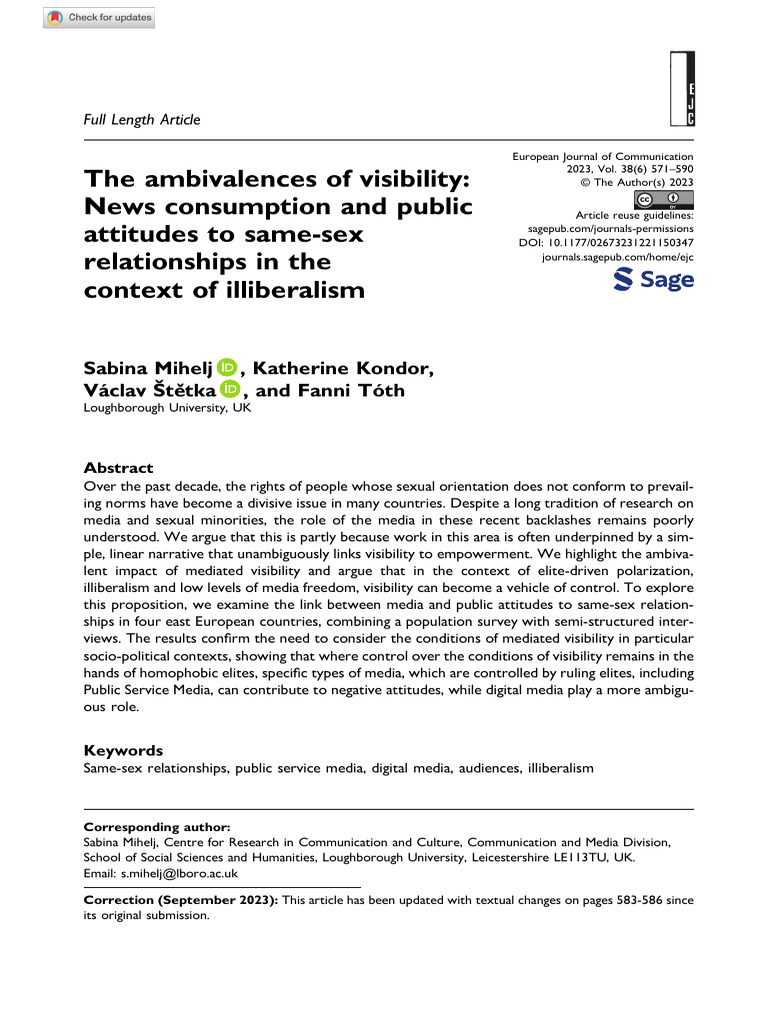 Mihelj Et Al 2023 The Ambivalences Of Visibility News Consumption And
