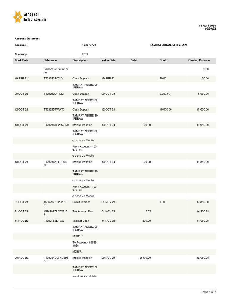 STMT_ENT_BOOK - 2024-04-13T105936.526 22 | PDF | Debit Card | Cash