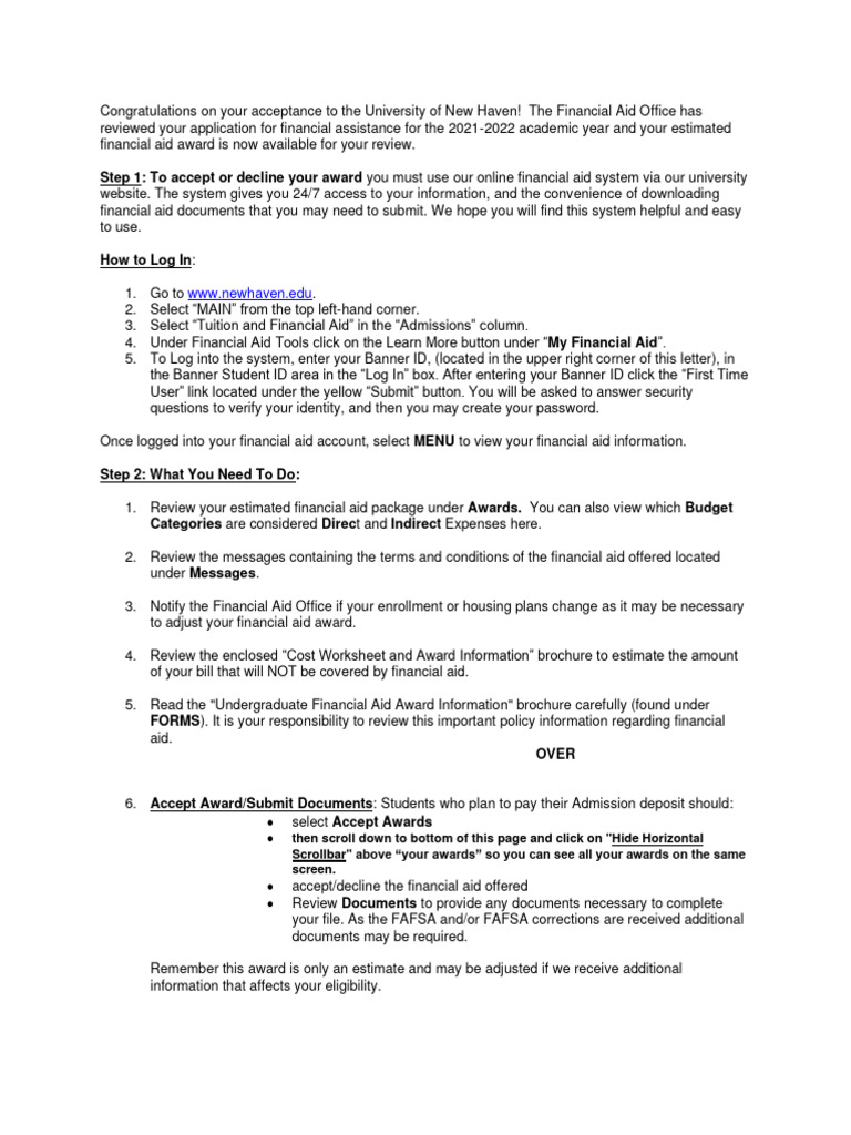 New Student Instruction Sheet Sample | PDF | Student Financial Aid In ...