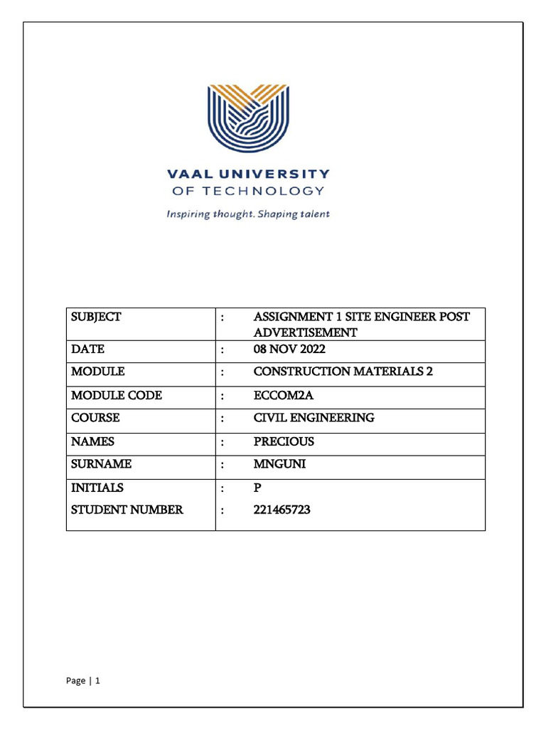221465723 CONSTRUCTION MTERIALS 2 ASSIGNMENT | PDF | Engineering | Engineer