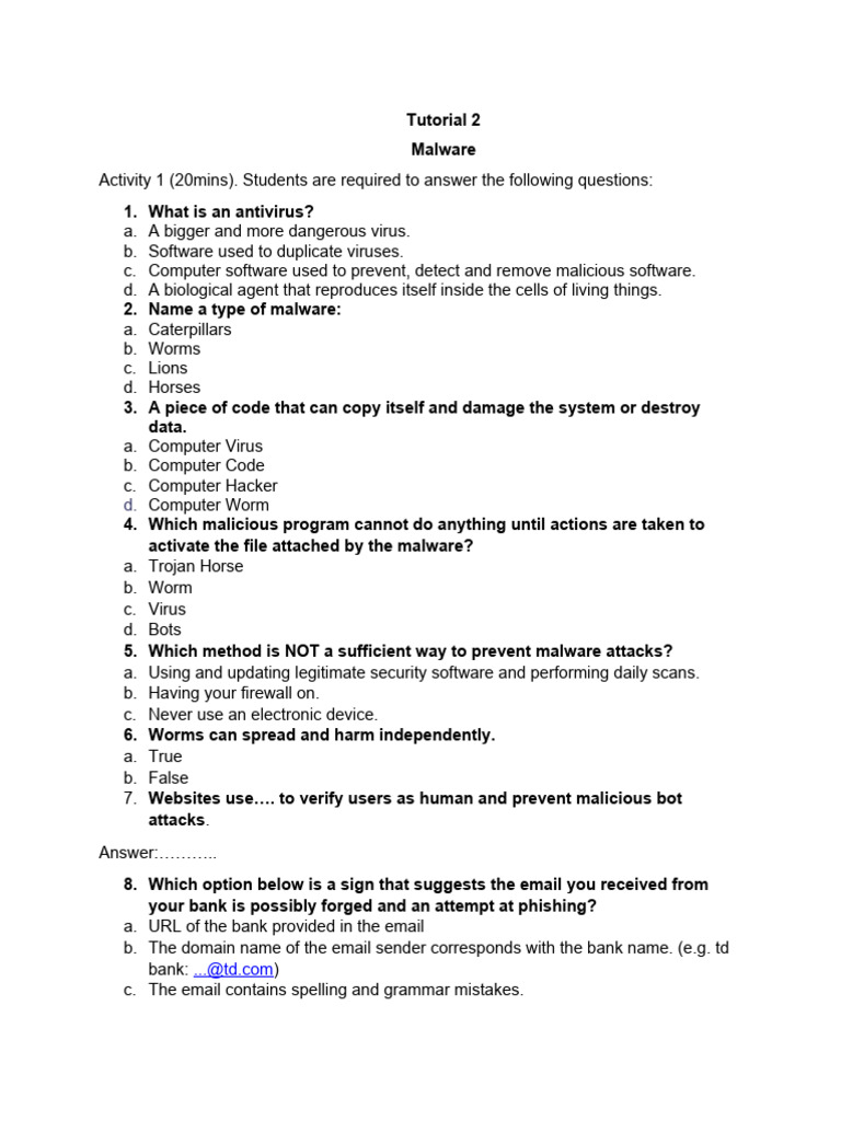 Tut02-Malicious Software | PDF | Antivirus Software | Computer Virus