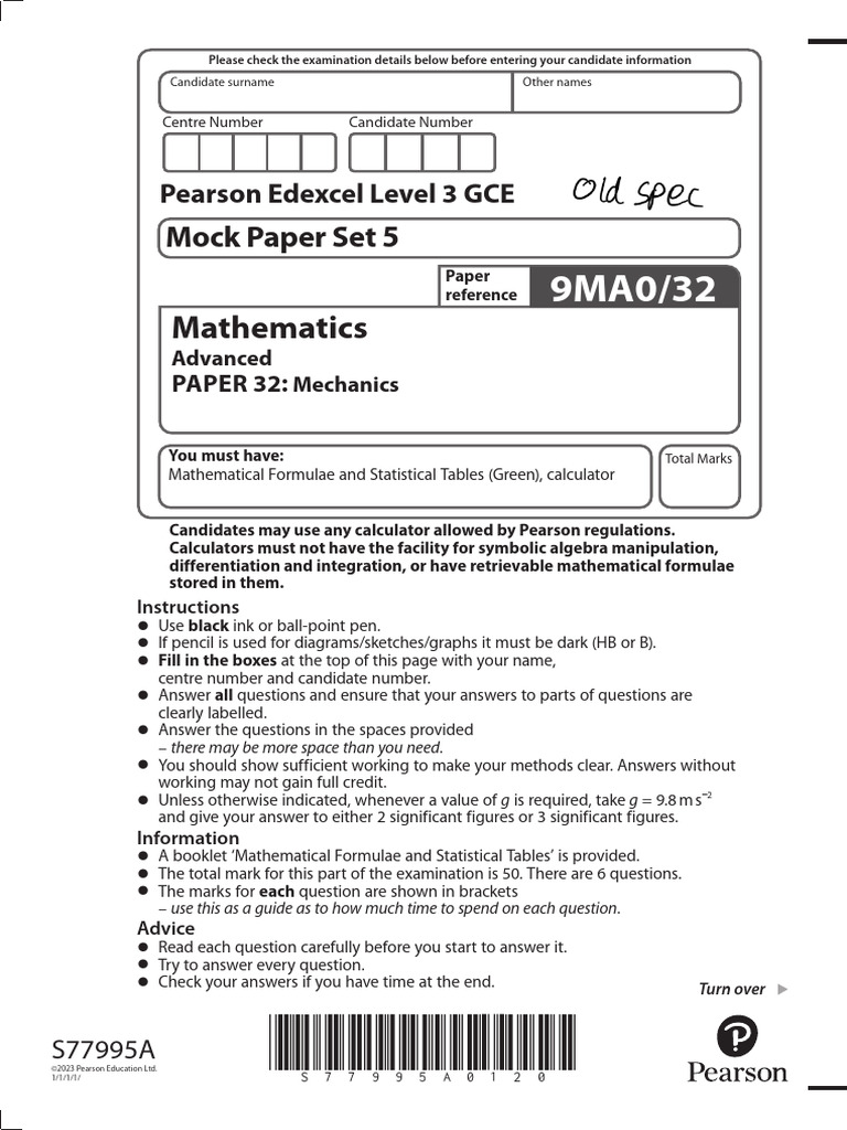 0s5 9MA0-32 Mechanics - Mock Set 5 Question Paper PDF | PDF ...