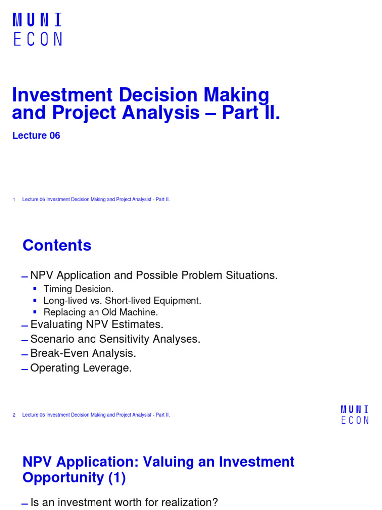 Lecture 06 Investment Decision Making and Project Analysis - Part II Viaeuqkr | PDF | Net ...