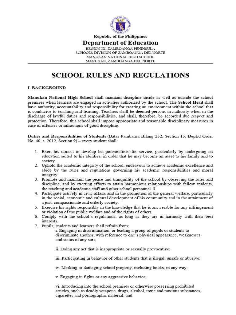 Manukan National High School Rules and Regulations | PDF | Cyberbullying | Blouse