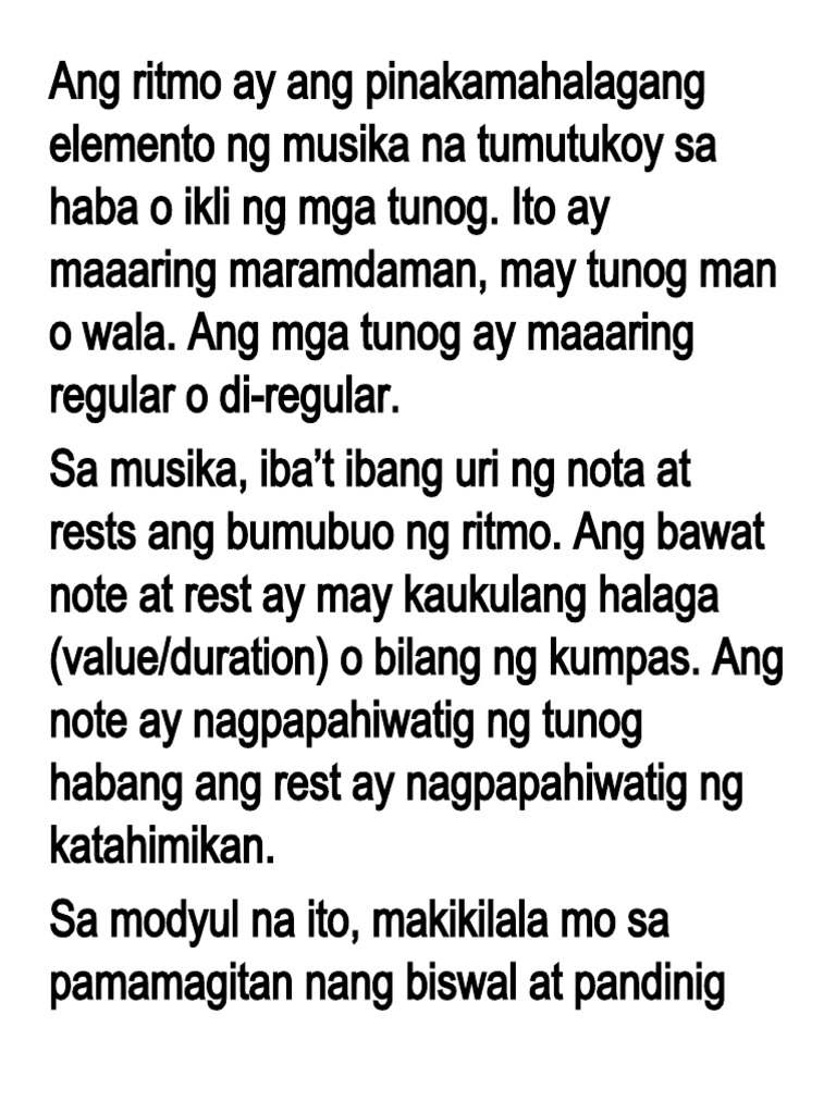 Ang Ritmo Ay Ang Pinakamahalagang Elemento NG Musika Na Tumutukoy Sa ...