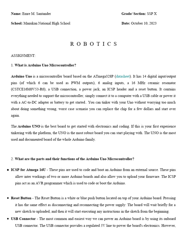 ASSIGNMENTt ROBOTICS | PDF | Arduino | Usb ASSIGNMENTt ROBOTICS | PDF | Arduino | Usb