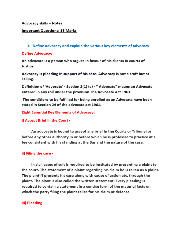Advocacy Skills Final Notes | PDF | Tribunal | Witness