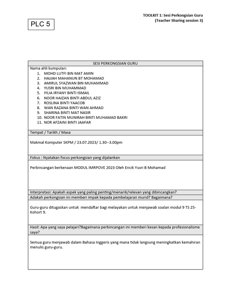PLC TEACHER SHARING 5 | PDF