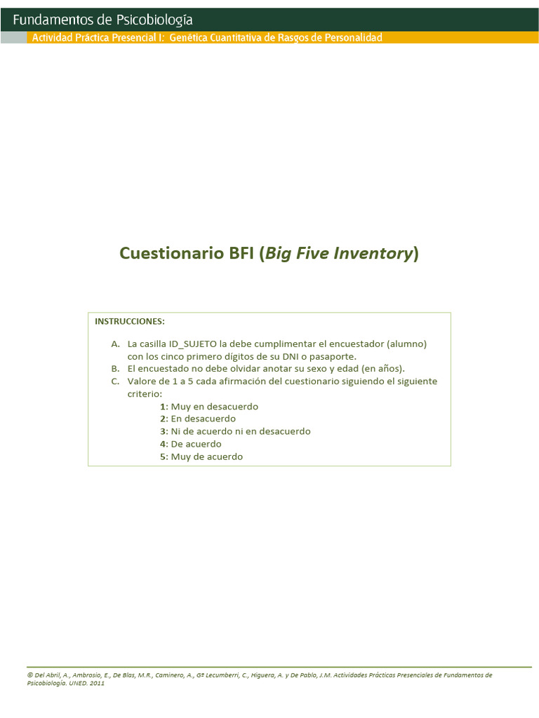 Cuestionario Bfi | PDF