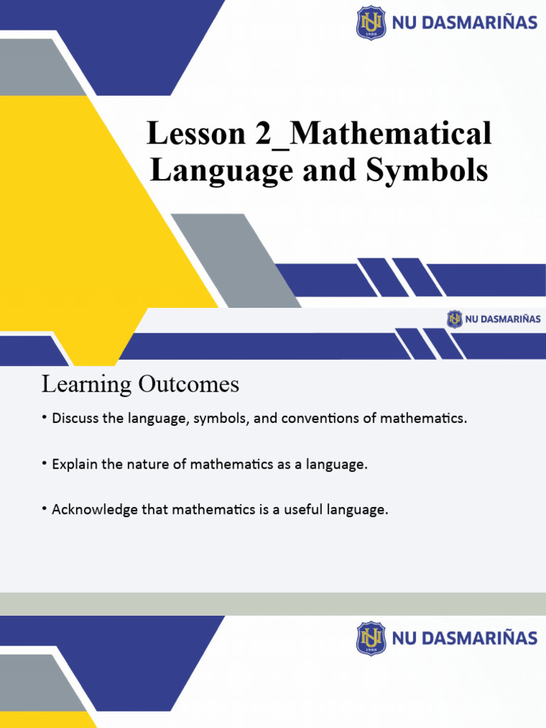 Lesson 2 Mathematical Language and Symbols | PDF | Set (Mathematics) | Logic