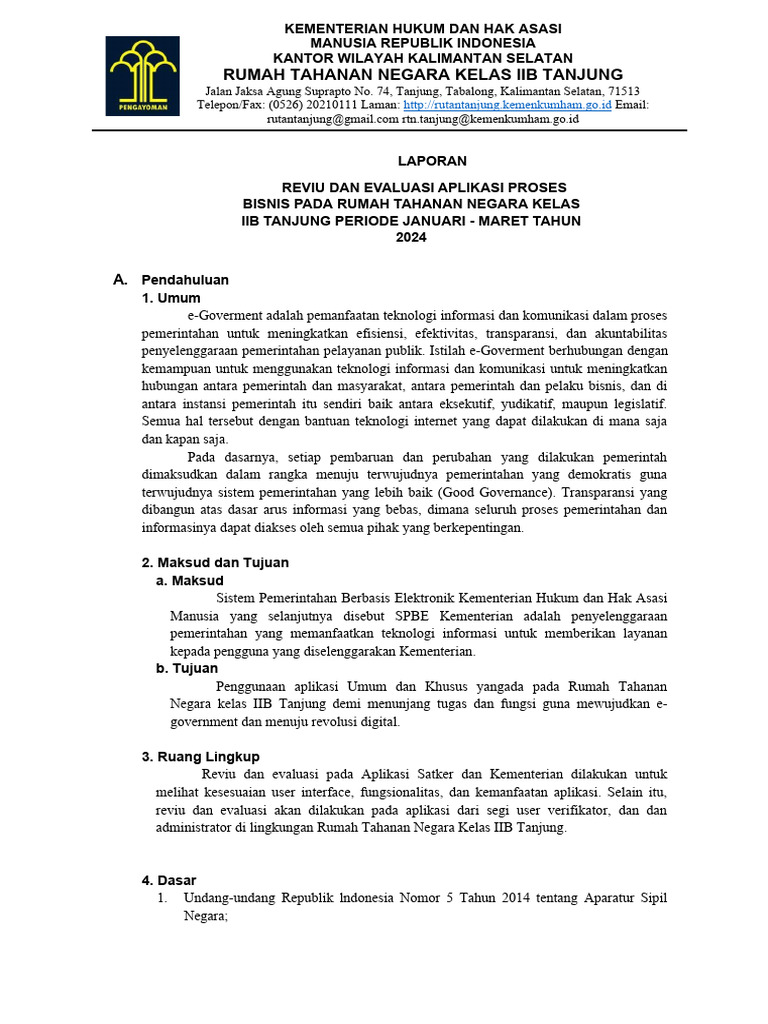 Reviu Aplikasi E-RB Kemenkumham 2024 | PDF