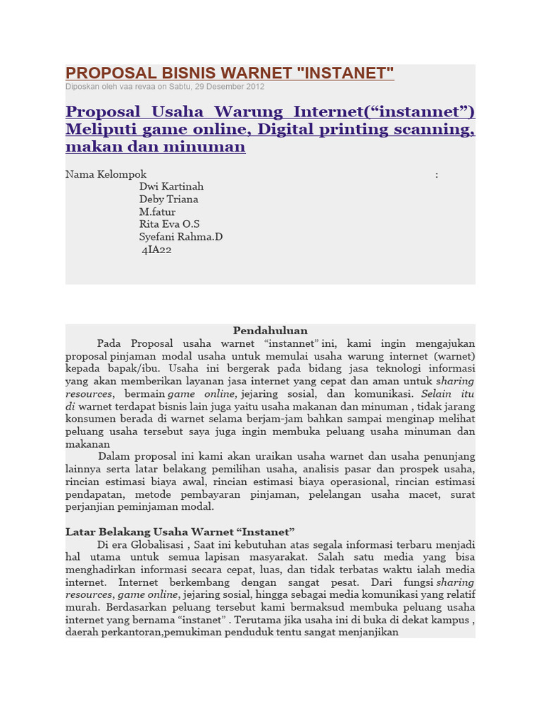 Toaz - Info Contoh Business Plan Warnet PR | PDF