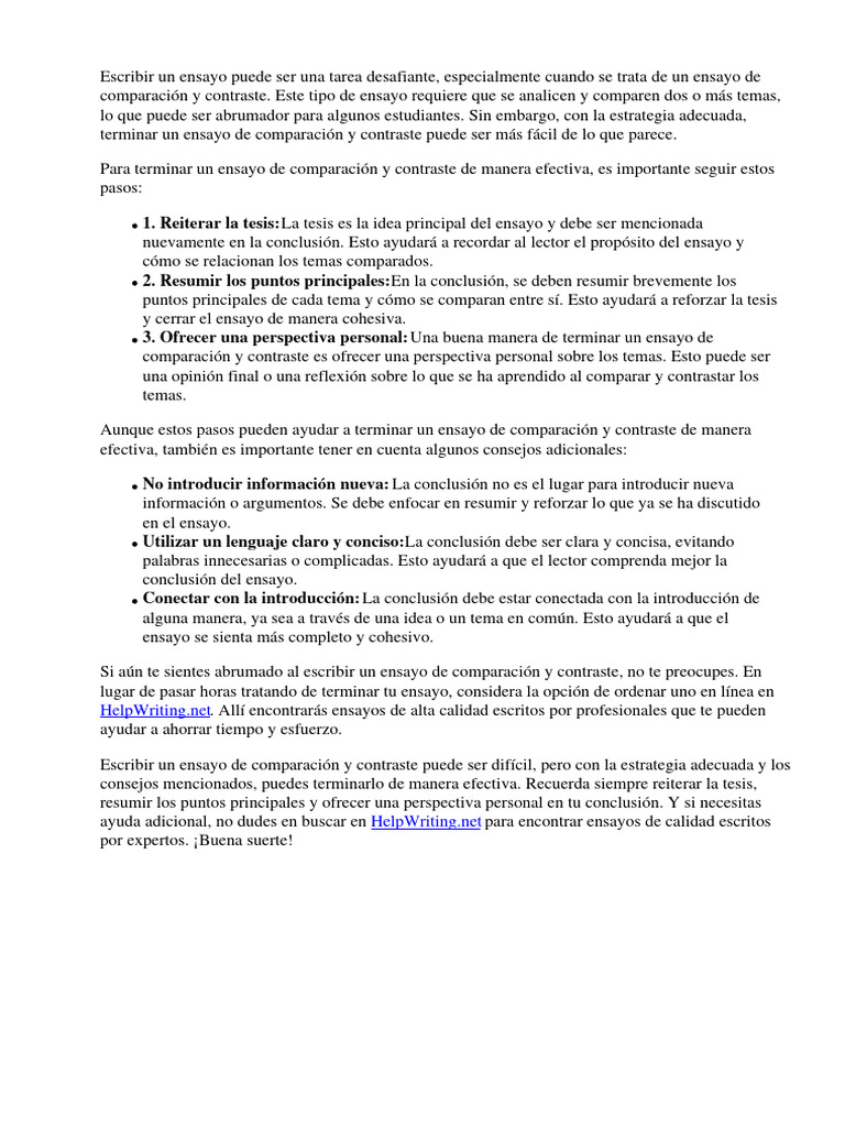 Cómo Terminar Un Ensayo de Comparación y Contraste | PDF | Ensayos ...