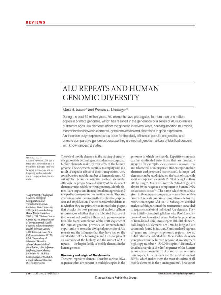 Alu Elements: Impact on Human Genomes | PDF | Genome | Transposable Element