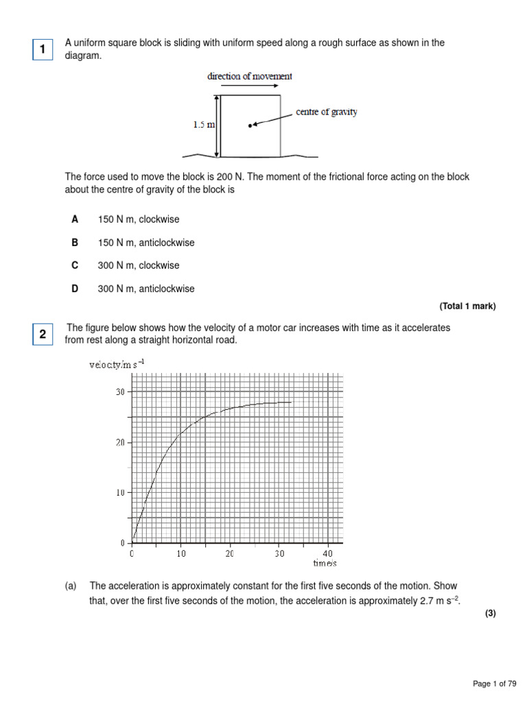 mechanics practice questions | PDF | Force | Potential Energy