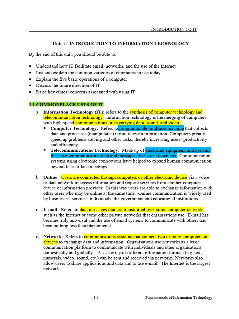 Introduction to Information Technology | PDF | Random Access Memory ...