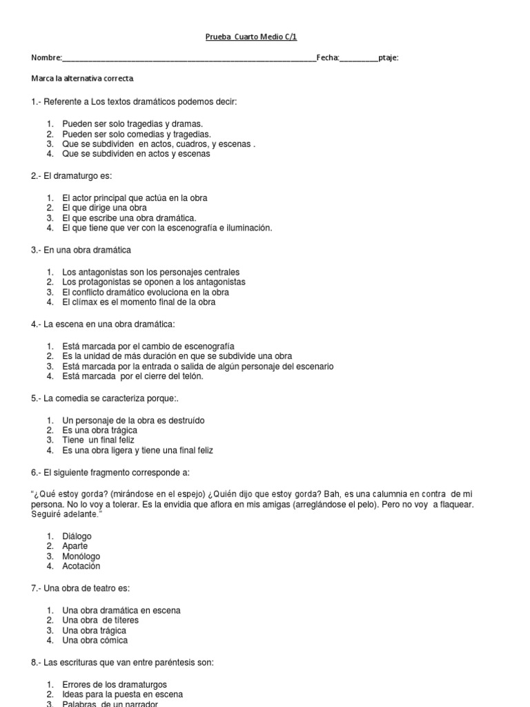 Prueba de Género Dramático | PDF