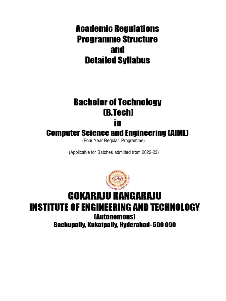 B.tech GR22 Aiml | PDF | University And College Admission | Computer Science