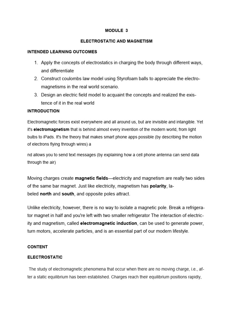 Electrostatics and Magnetism Concepts | PDF | Electrical Network ...