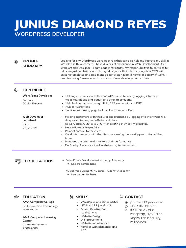 Junius Diamond Reyes V3 | PDF | Word Press | World Wide Web